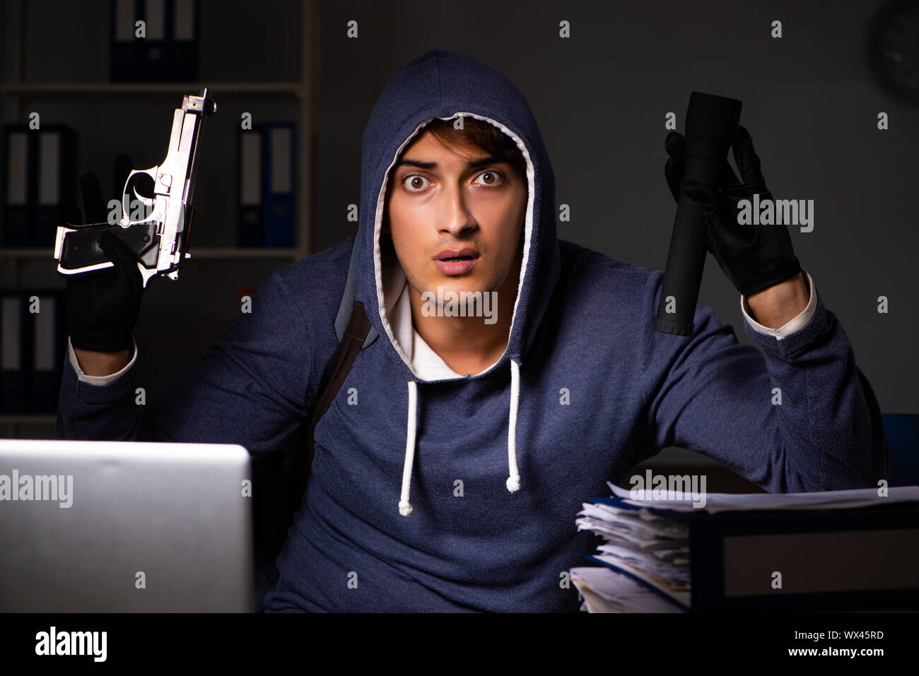 The thief trying to steal personal data in identity theft concept Stock ...