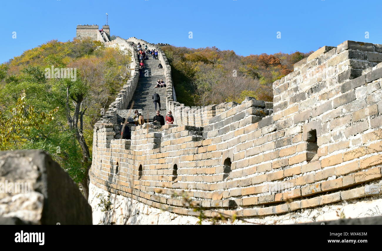 Great Wall of China steep steps and curve section, Mutianyu, China ...