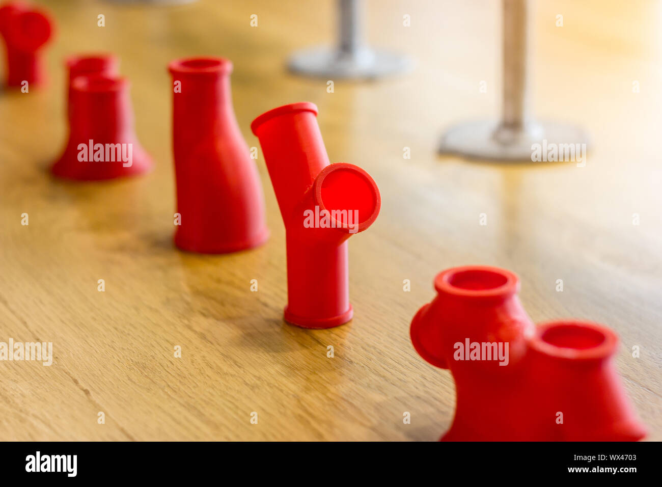 Creative Red 3D Printed Pipe on the table show in exhibition, Prototype ...