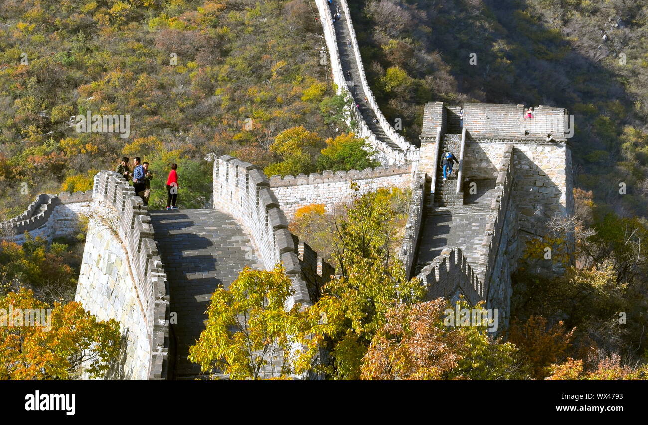 Great Wall of China maze of paths and stairs in beautifully autumn ...