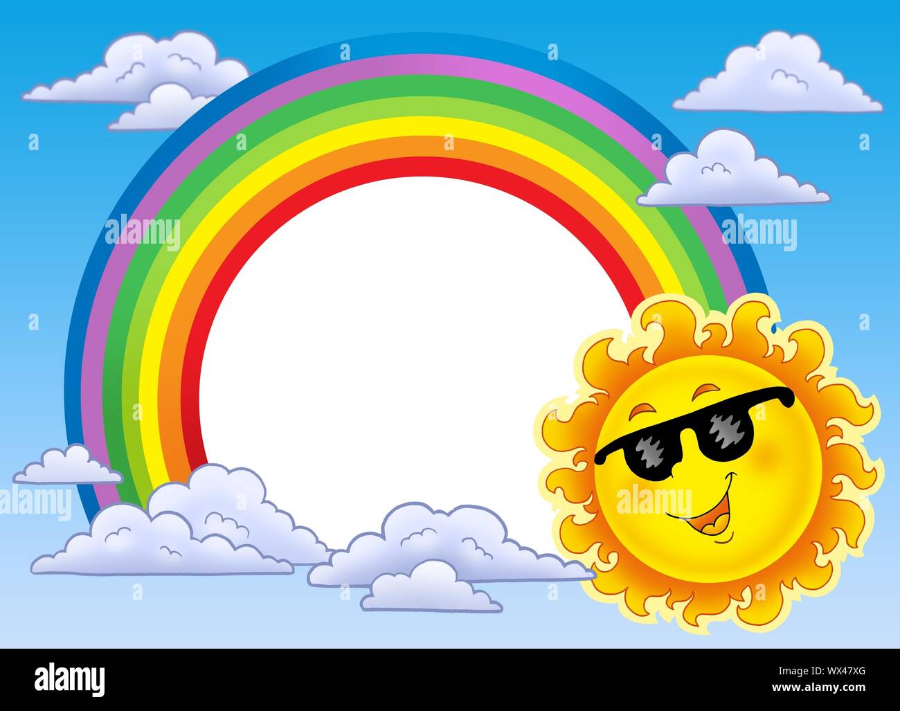 Rainbow frame with Sun in sunglasses - color illustration Stock Photo ...