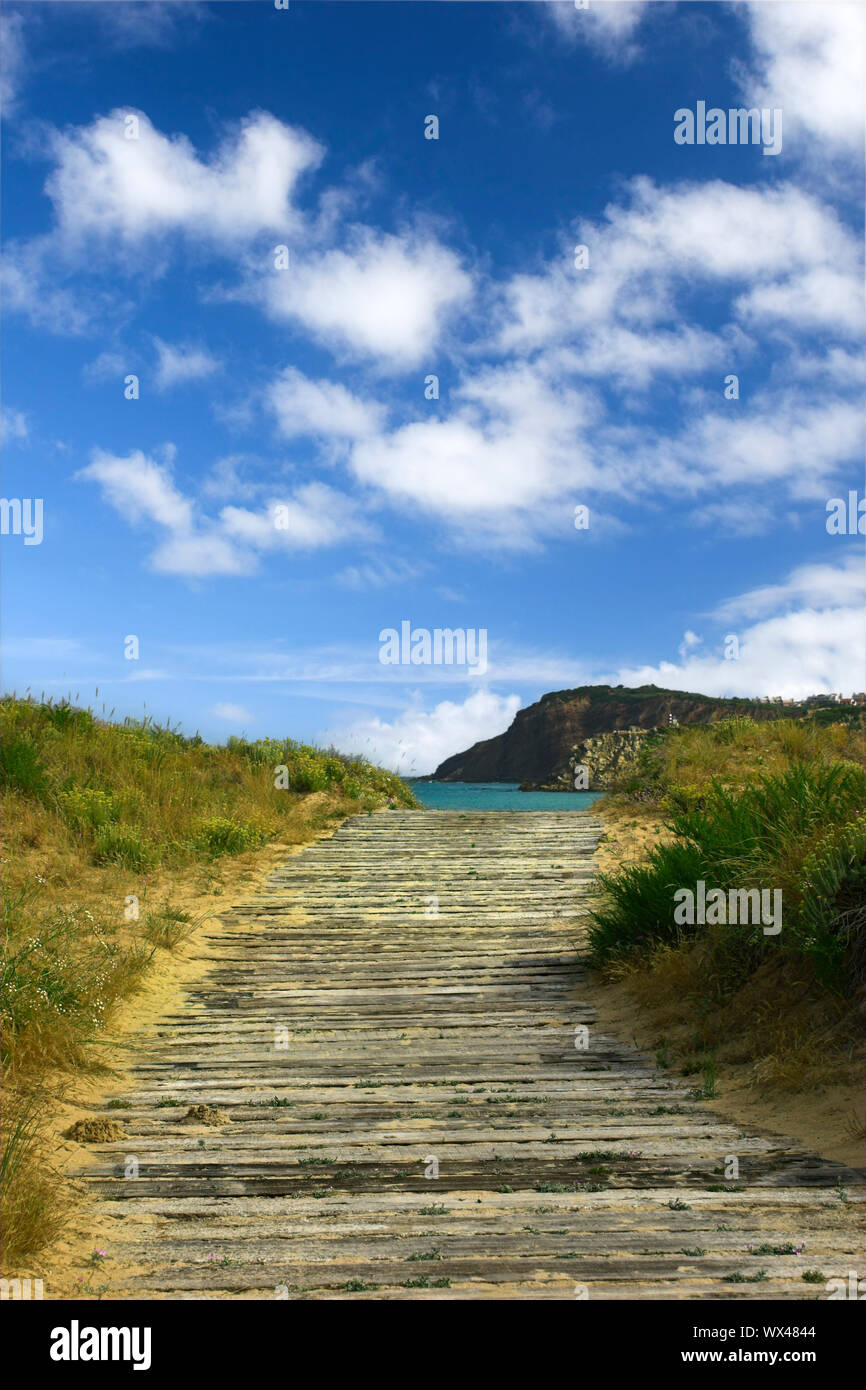 Wood path going to a wonderfoul beach Stock Photo - Alamy