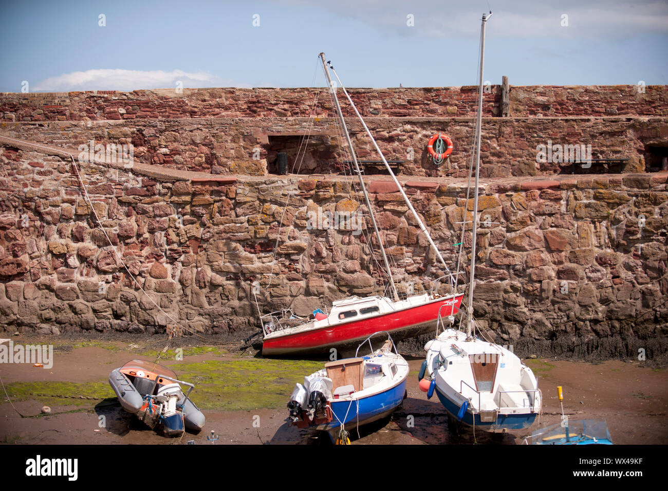 Boats as seen in Cromwell Dunbar harbour. Dunbar is a town located in ...