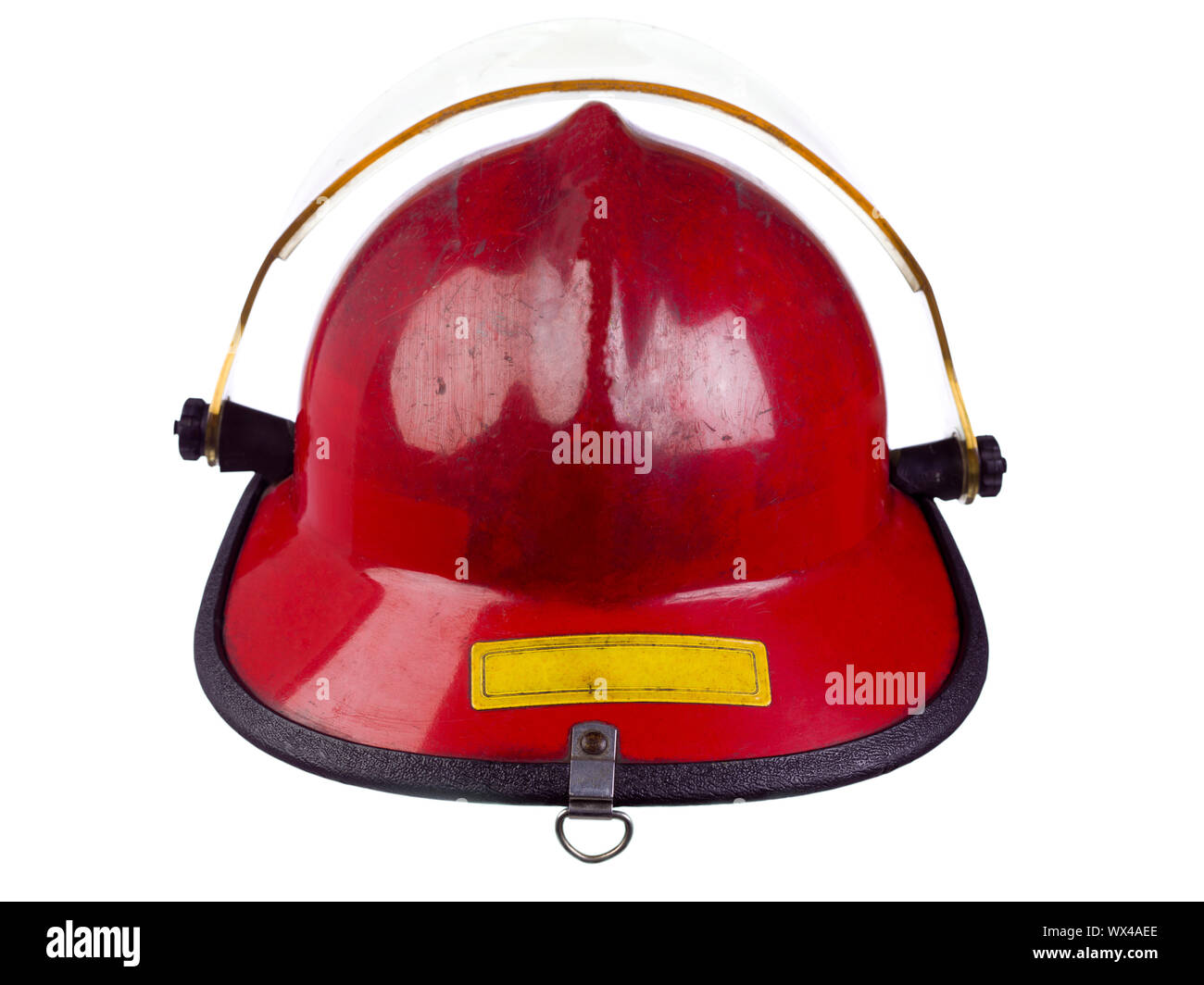 Up close image of a head wear for fireman against white background ...