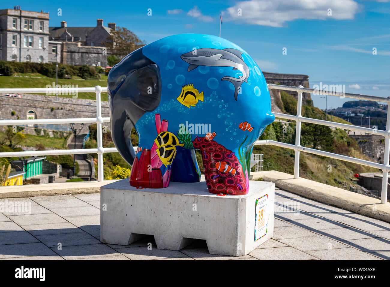 Colourful Elephant Statue on a Plinth Sited near to Plymouth Hoe and ...