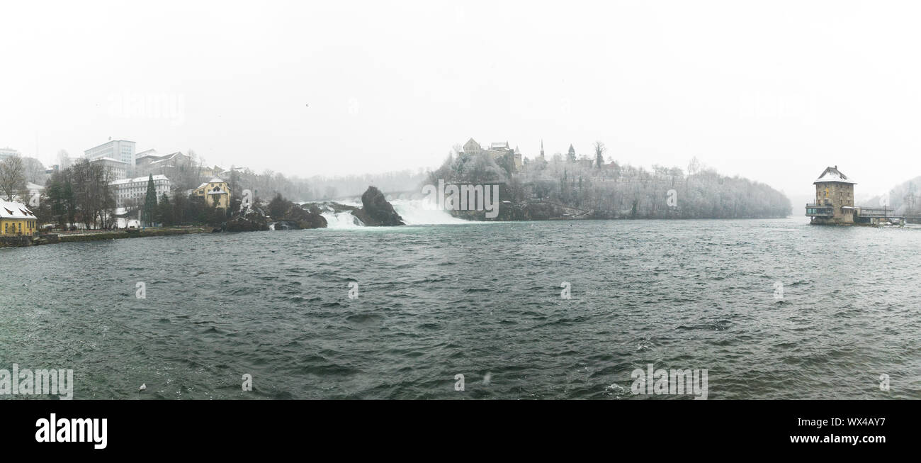 Rhine Falls in Switzerland on a winter day with snow falling Stock ...