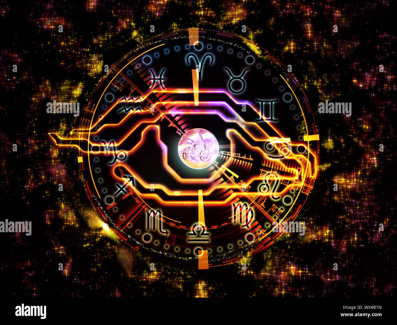 Arrangement of Zodiac symbols, eye graphic and abstract design elements ...