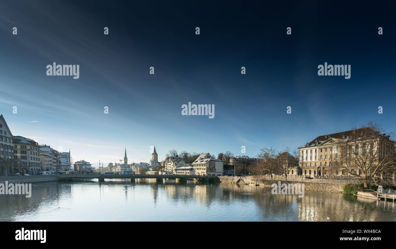 Zurich, ZH / Switzerland - January 4, 2019: cityscape view of the ...