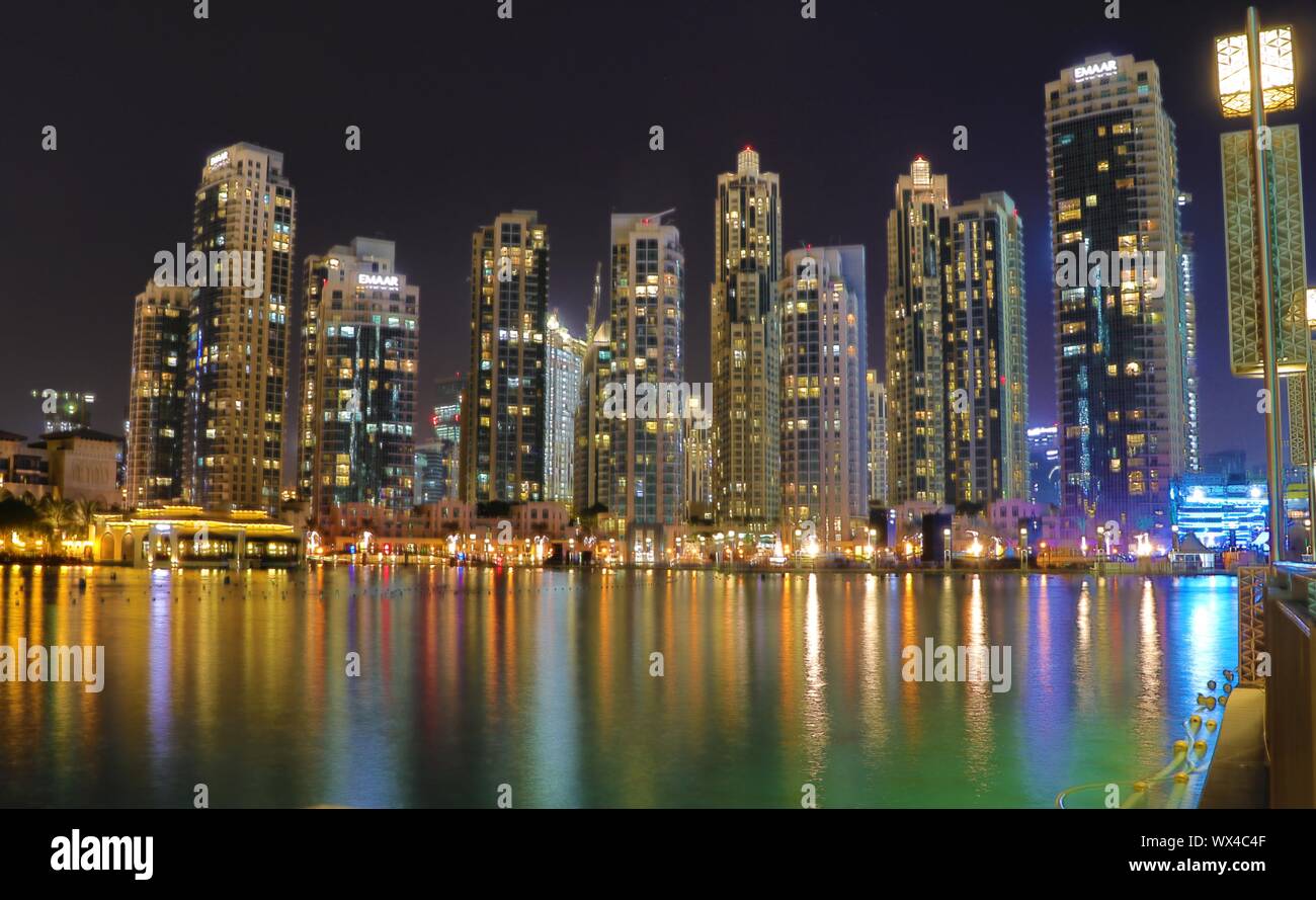 Dubai skyline by Night Stock Photo - Alamy