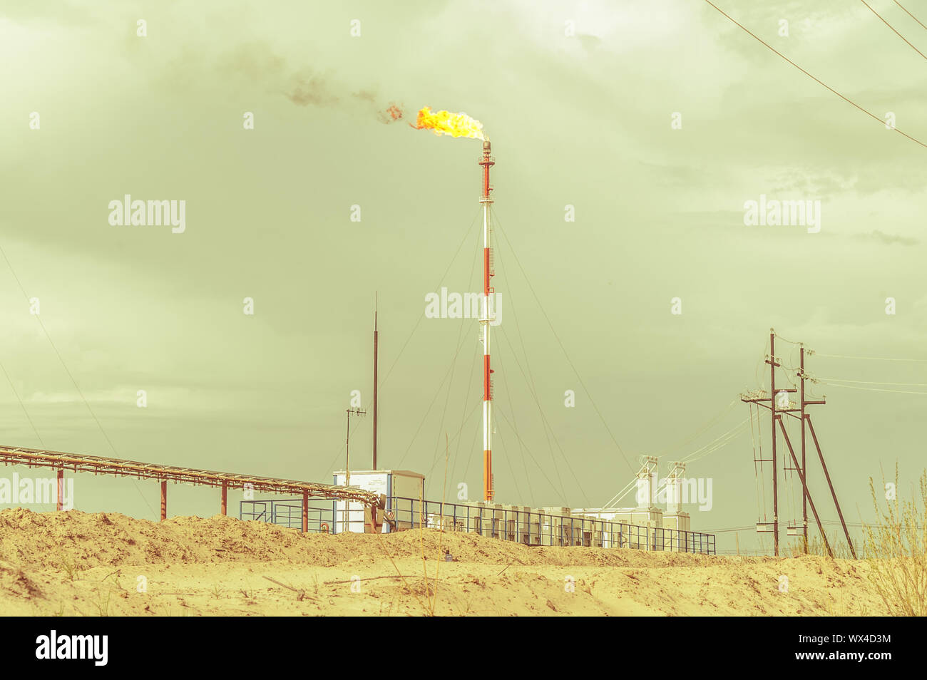 Oil refinery fire gas torch. Petroleum concept Stock Photo - Alamy