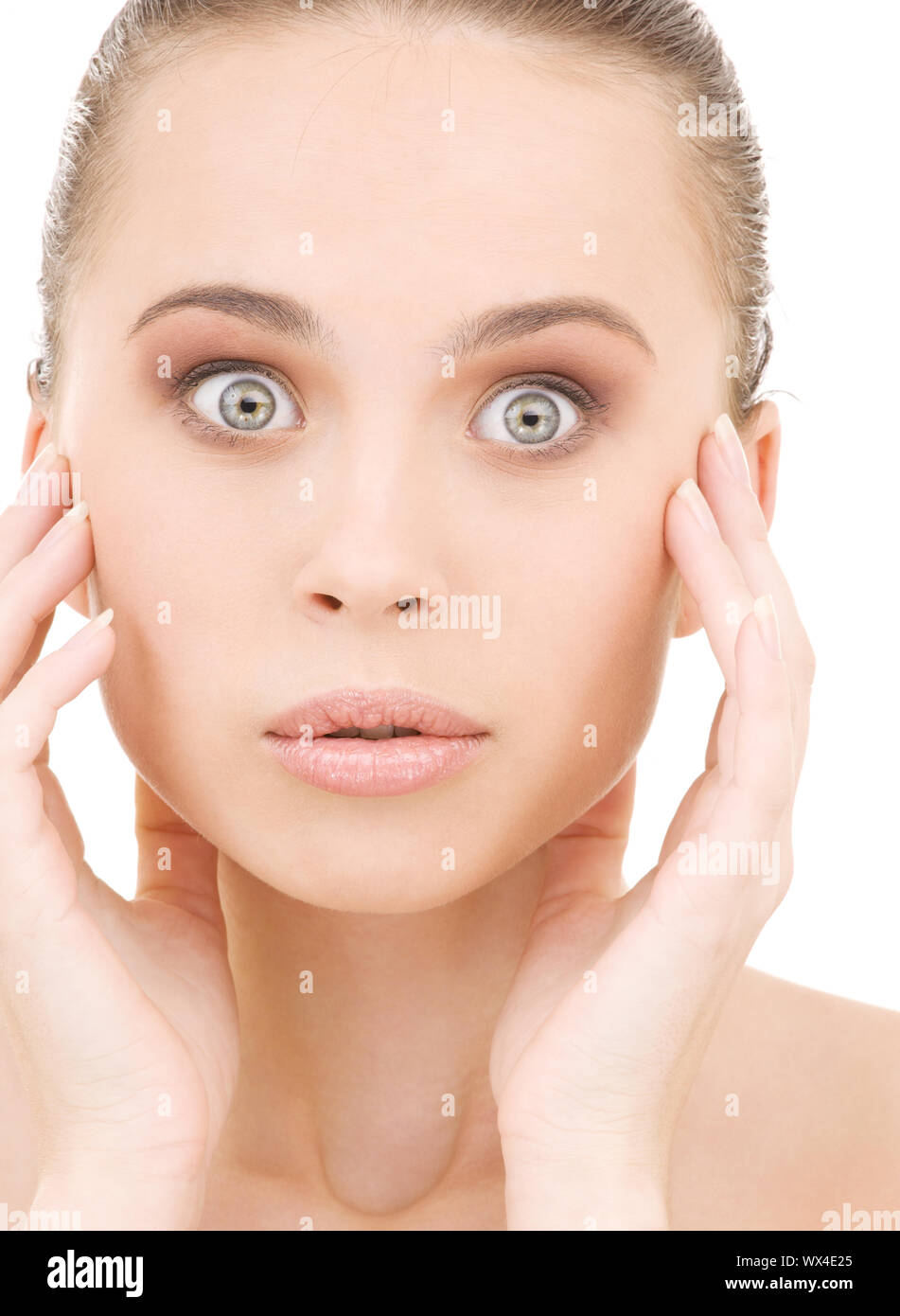 picture of surprised woman face over white Stock Photo - Alamy