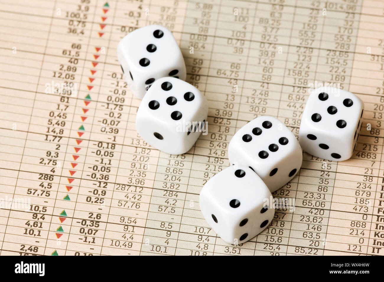 Dice and stock market charts in the newspaper Stock Photo - Alamy