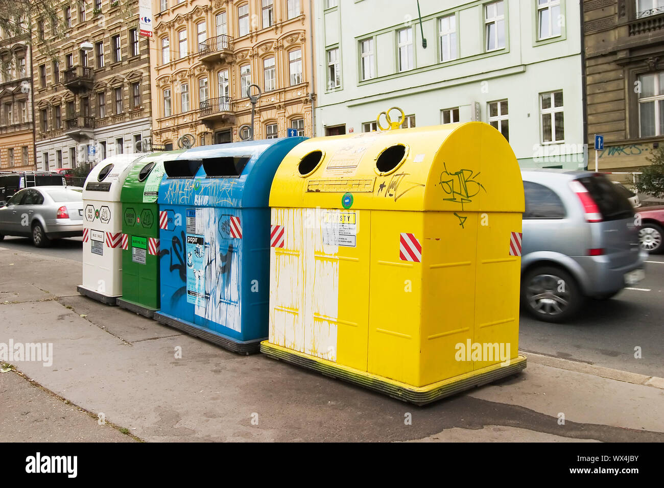 Recycling containers in Prague Czech Republic Stock Photo - Alamy