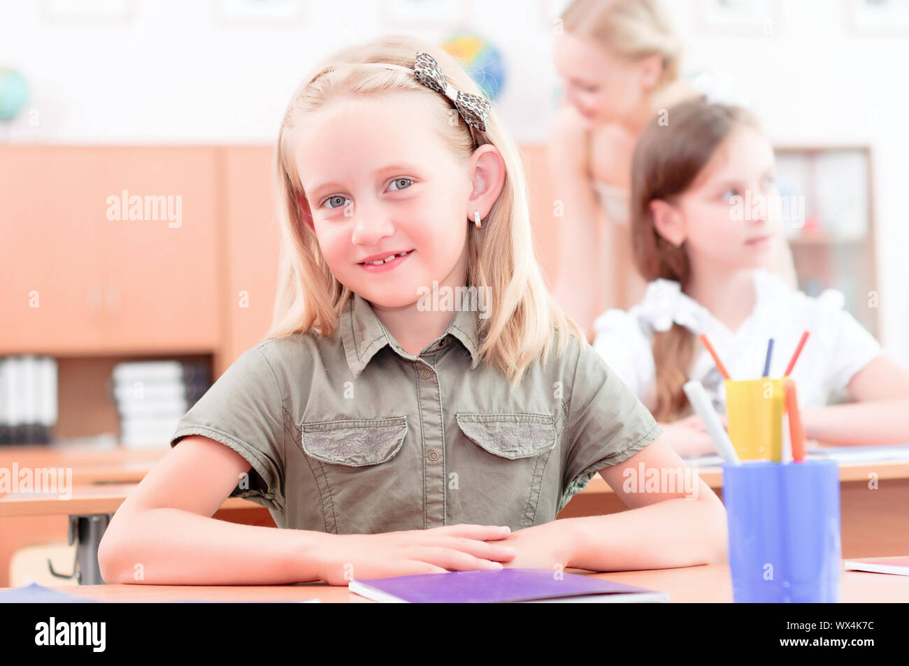 portrait of students in the classroom, sit at school desks Stock Photo ...