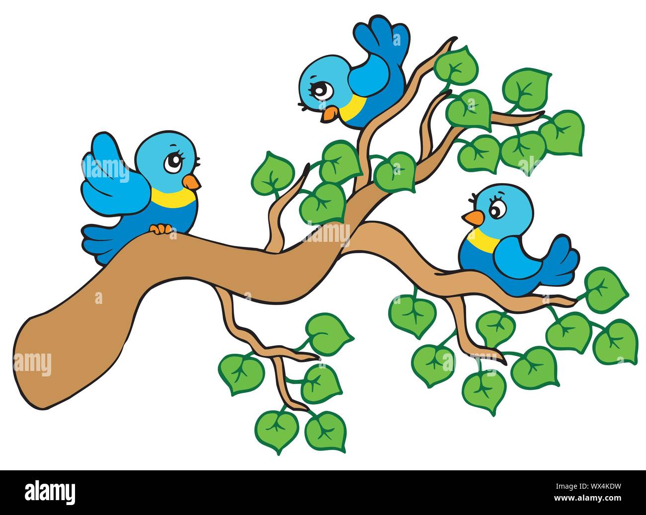 Three small birds sitting on branch Stock Vector Image & Art - Alamy