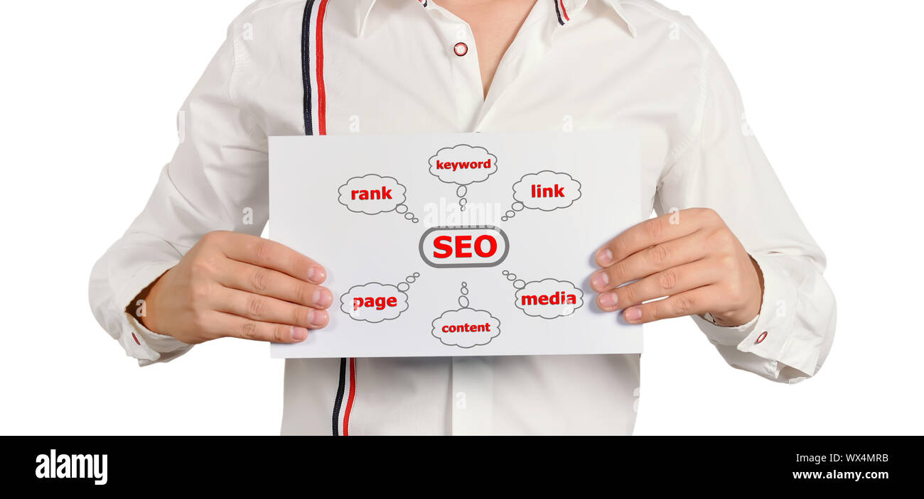businessman holding a chart of seo Stock Photo - Alamy