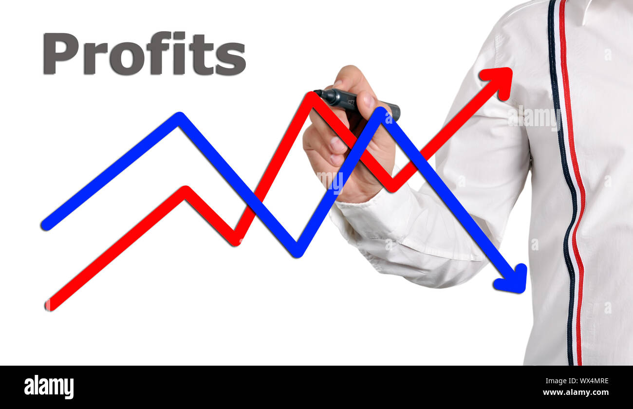 businessman drawing color arrows, profits concept Stock Photo - Alamy