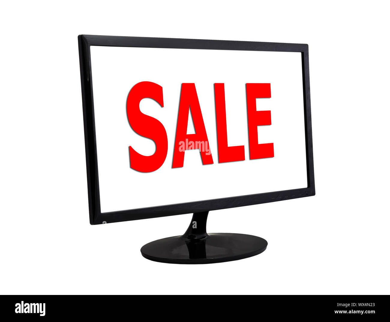sale tag and monitor on white background Stock Photo - Alamy