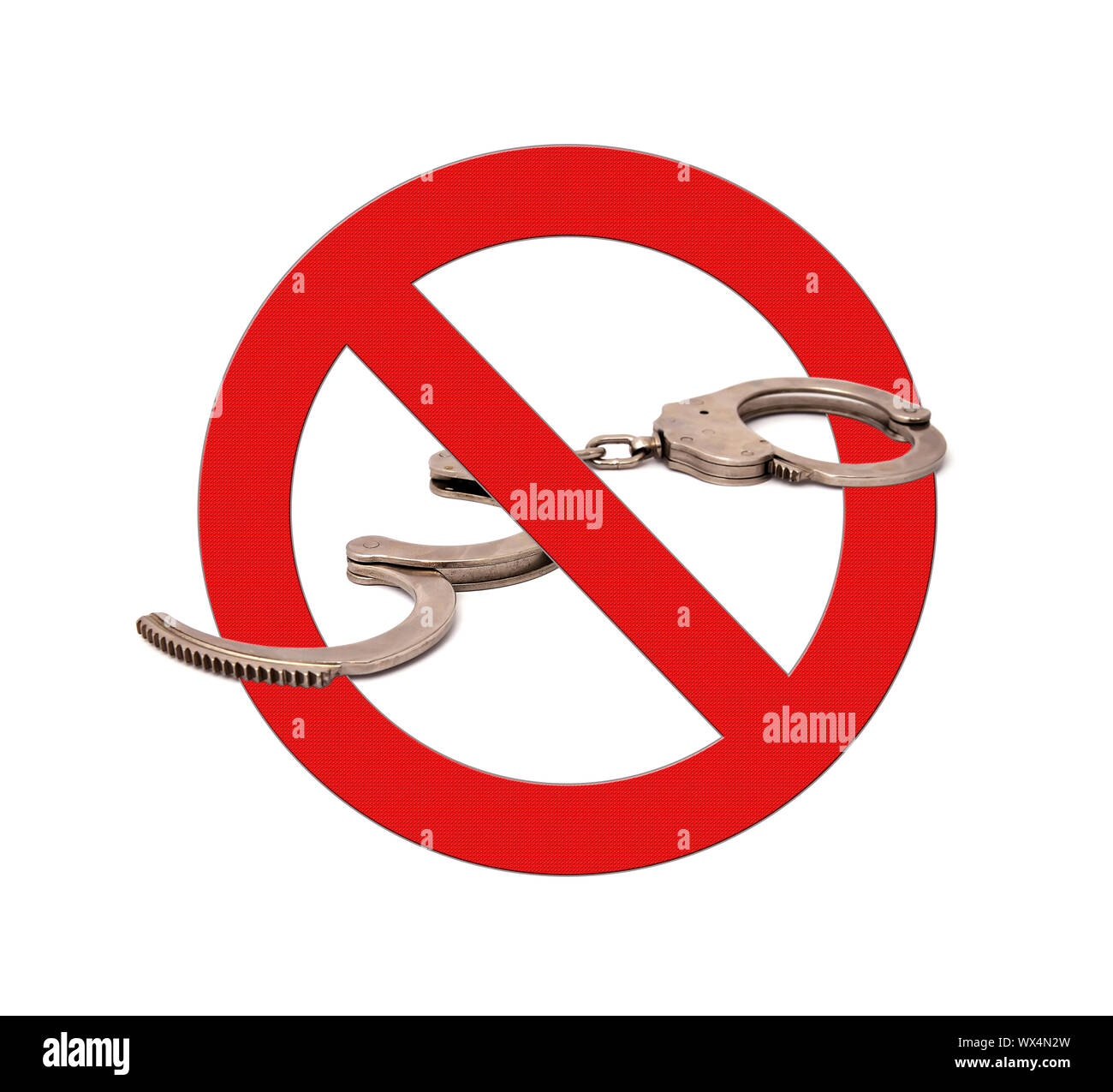 sign prohibiting handcuffs on white background Stock Photo - Alamy