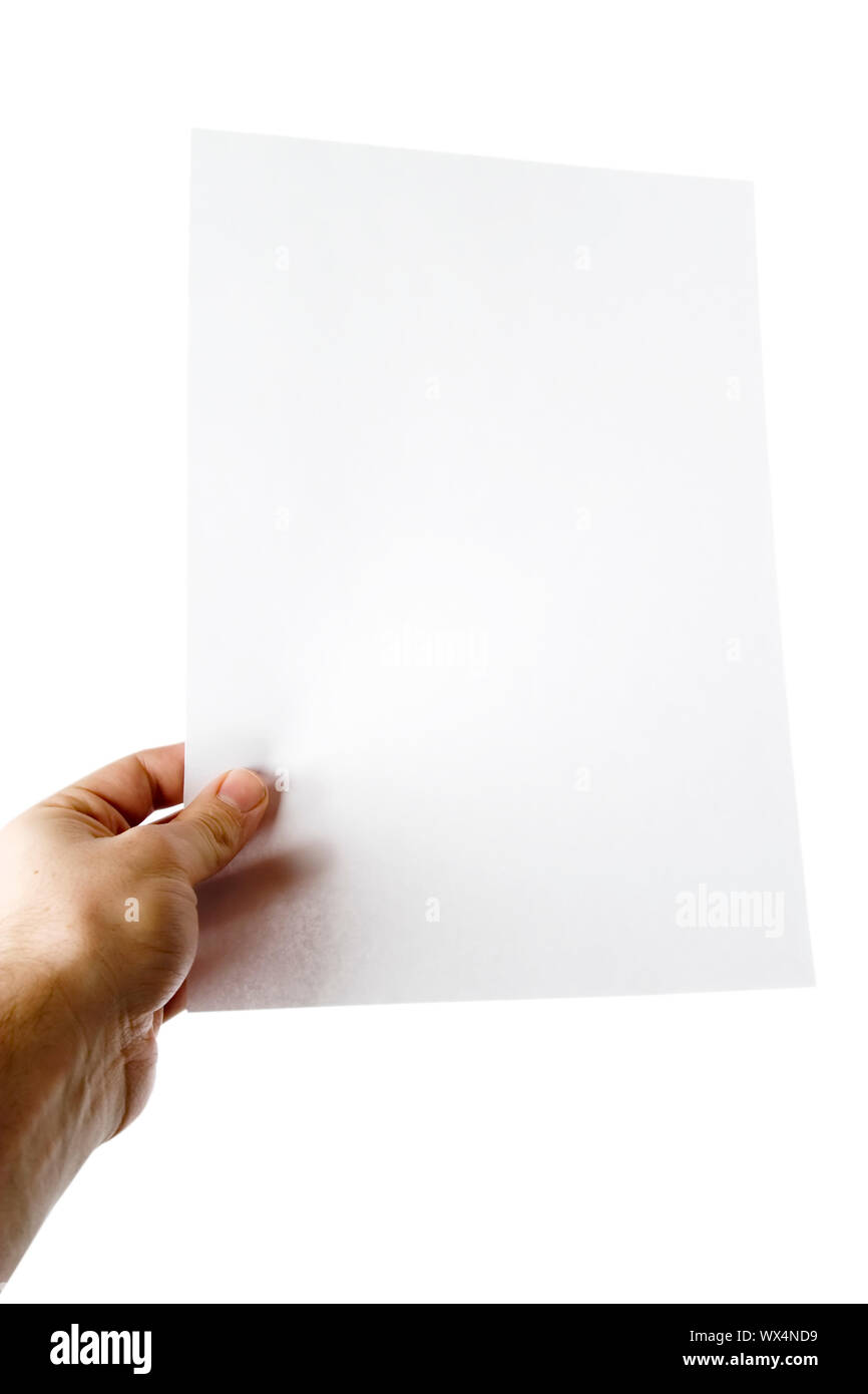 A males hand holding up a white paper with nothing on it (put on your ...