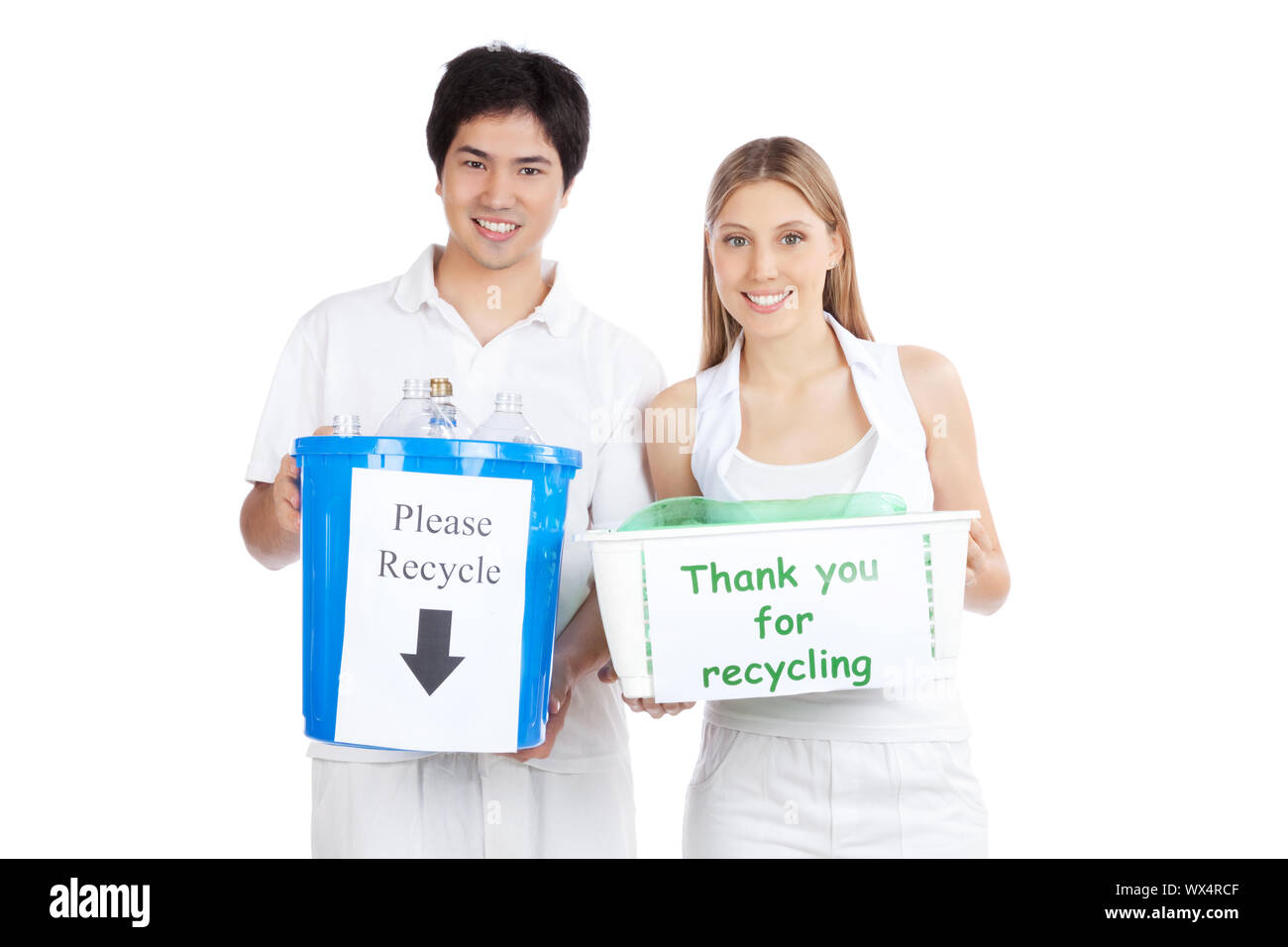 Young Couple Holding Recycle Bin Stock Photo - Alamy