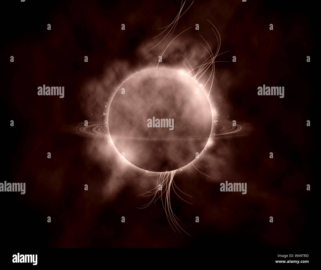 Vector illustration of saturn with nebula on black background Stock ...
