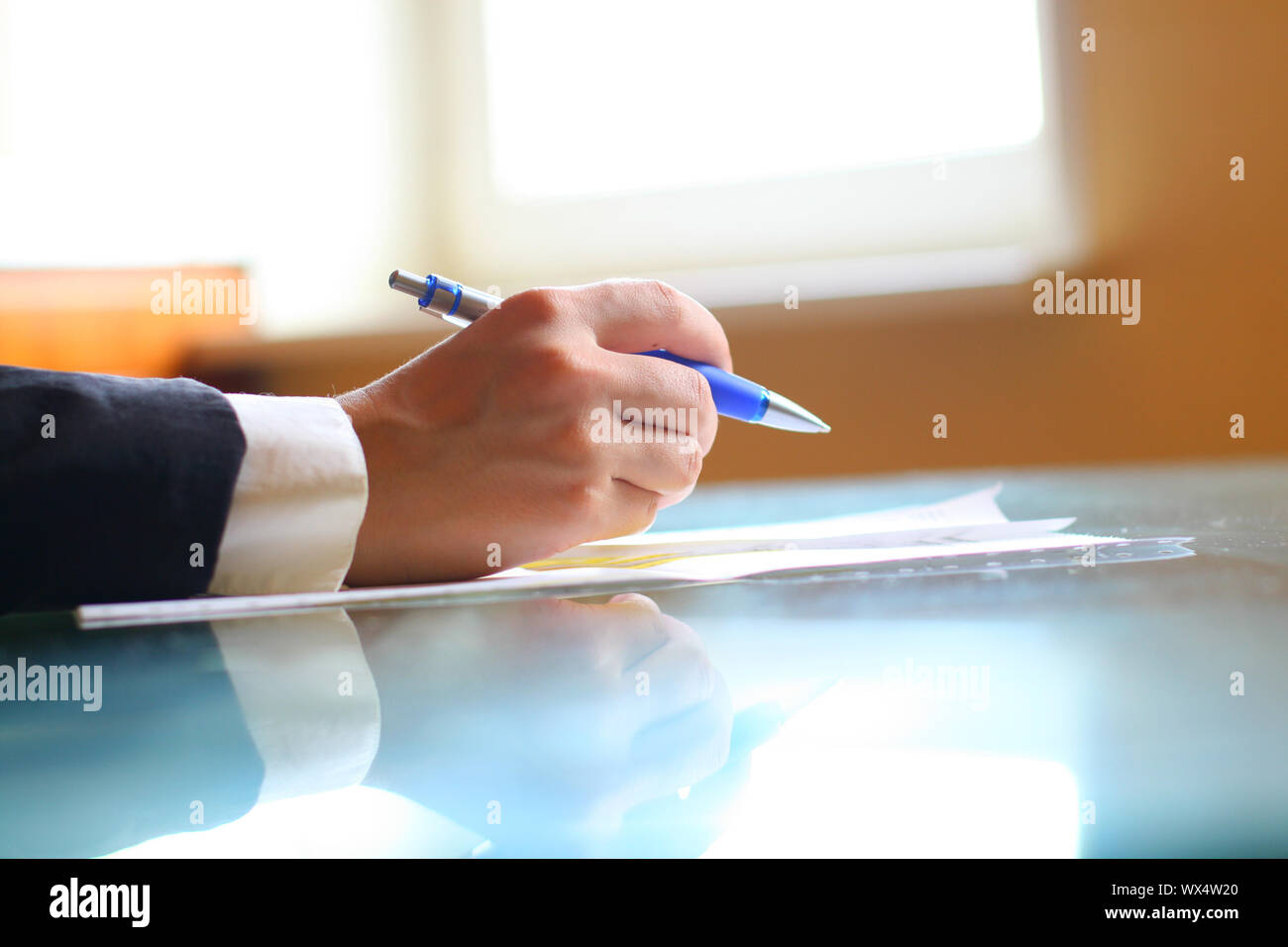 pen work hand work background Stock Photo - Alamy