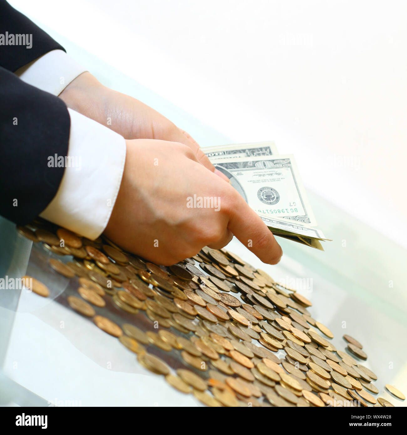 hands counting dollar money on white background Stock Photo - Alamy