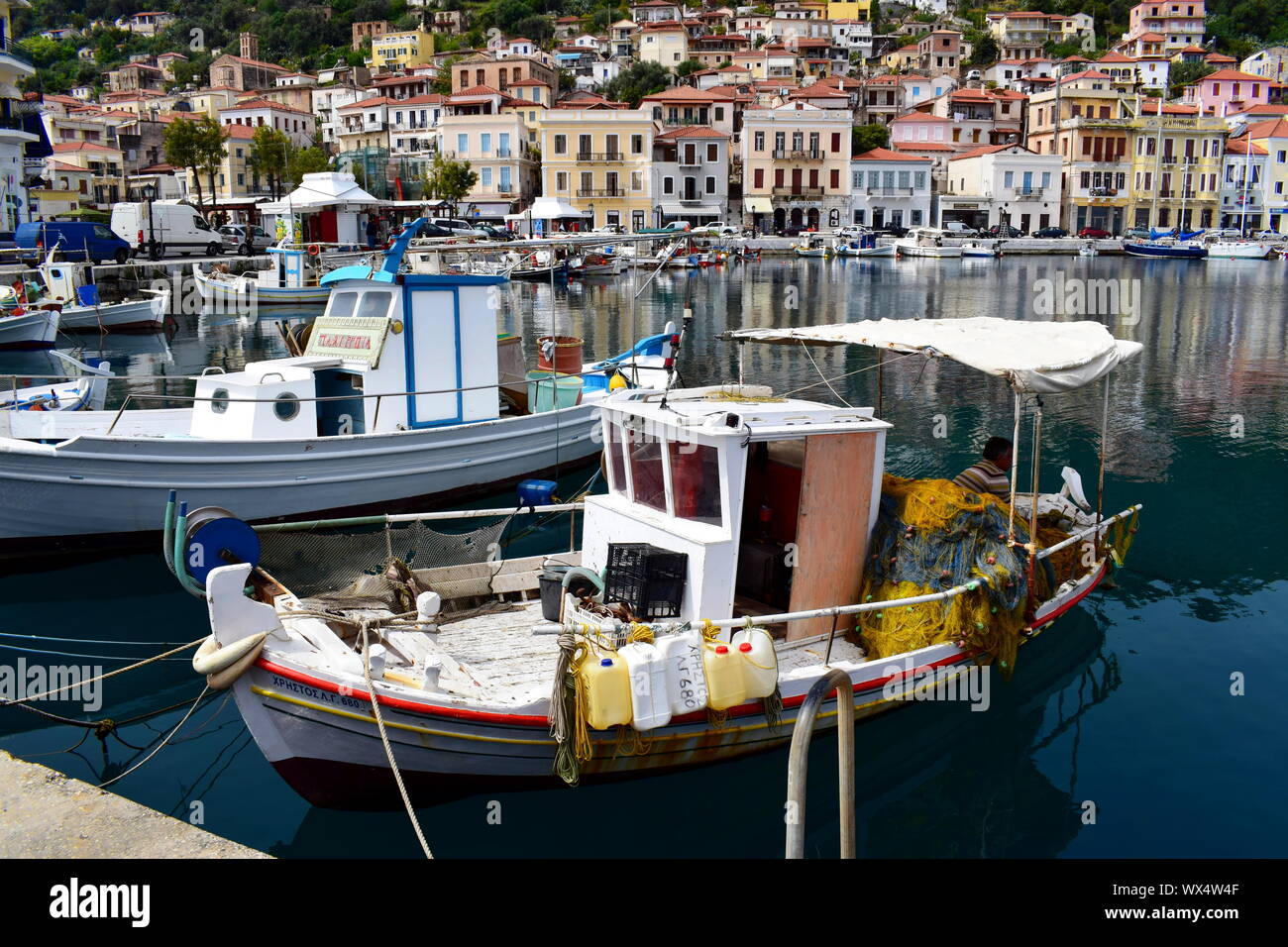 fisherman, boat, sea, port, Greece Stock Photo - Alamy