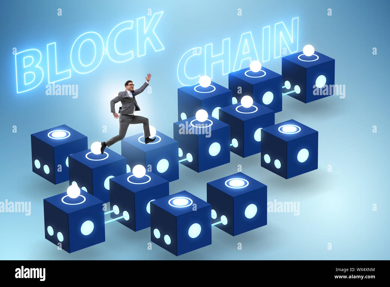 Blockchain innovative concept with businessman Stock Photo - Alamy