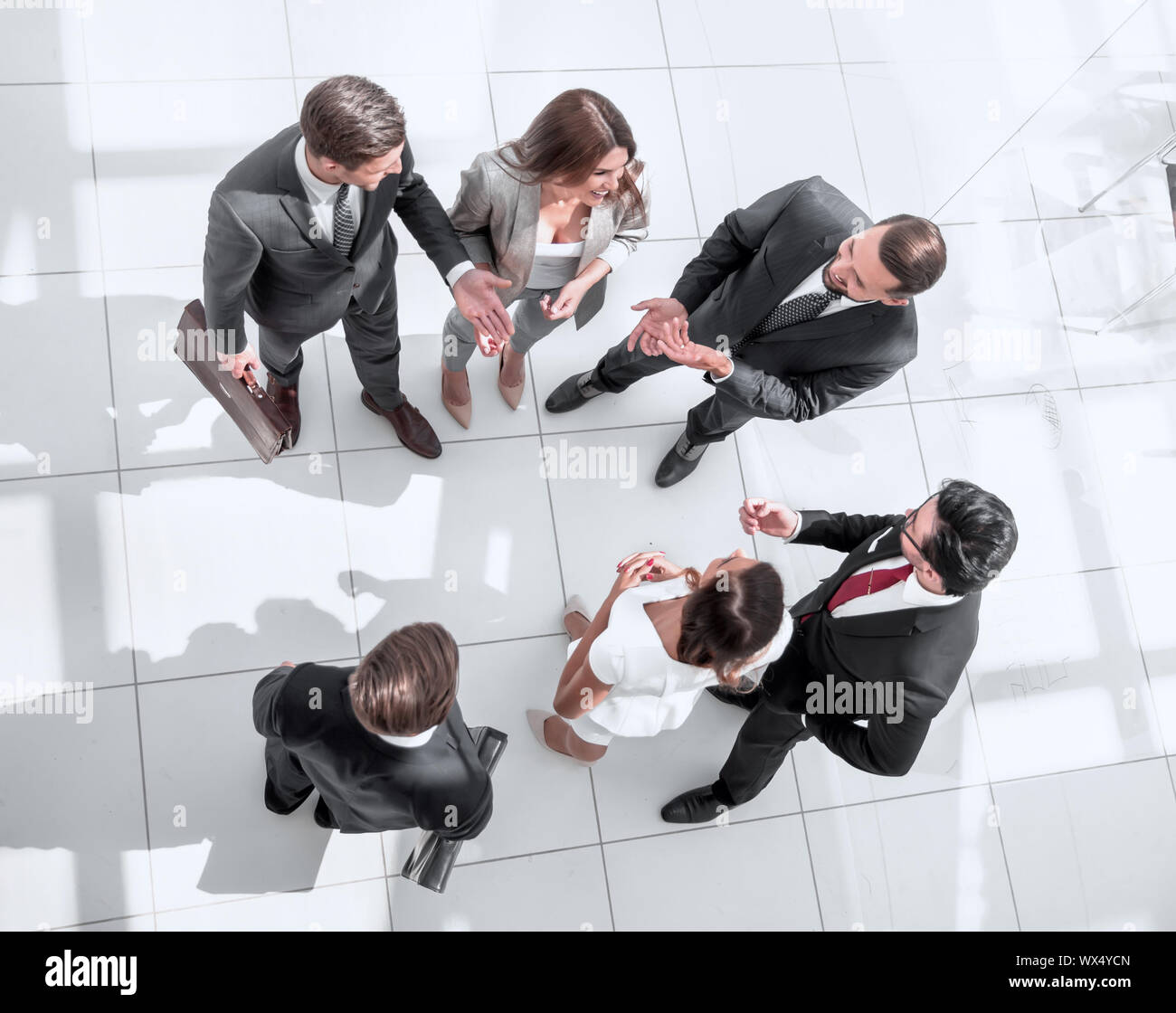 top view. employees discussing important issue Stock Photo - Alamy