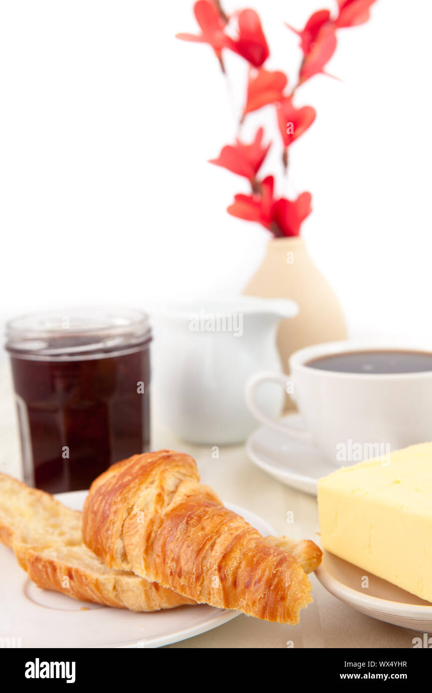Table presentation for a breakfast against white background Stock Photo ...