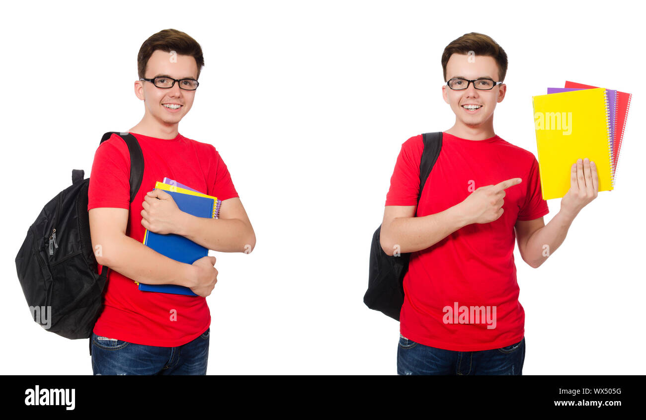 Young student with backpack isolated on white Stock Photo - Alamy