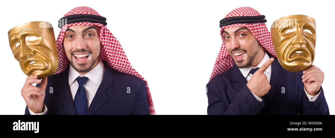Arab man with mask isolated on white Stock Photo - Alamy