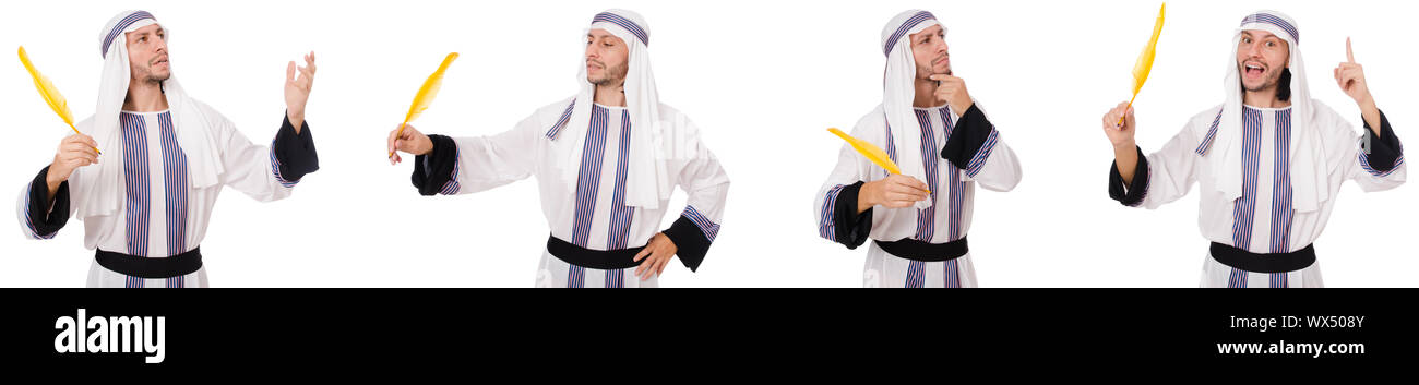 Arab man with pen isolated on white Stock Photo - Alamy