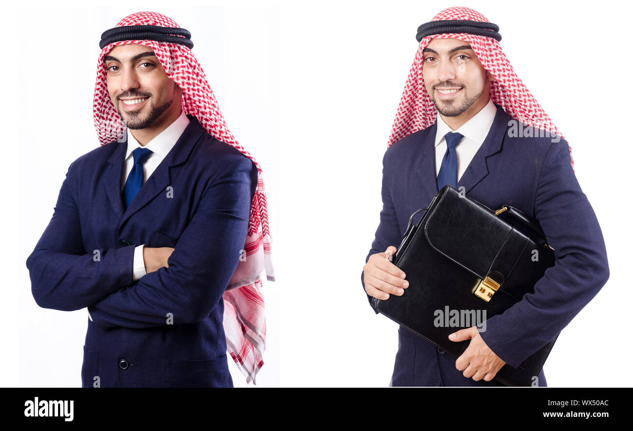 Arab man with bag isolated on white Stock Photo - Alamy