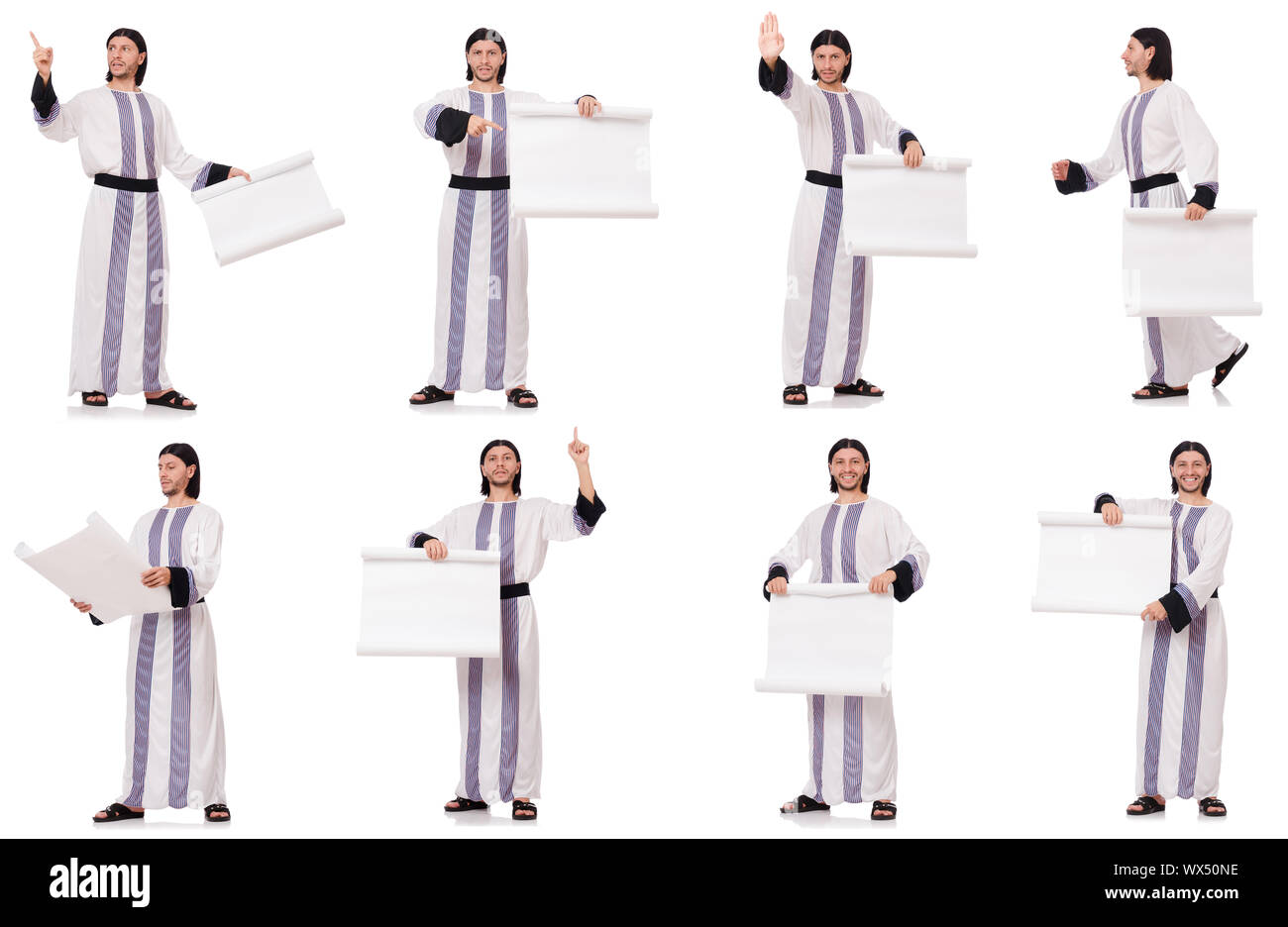 Arab man with white paper isolated on white Stock Photo - Alamy