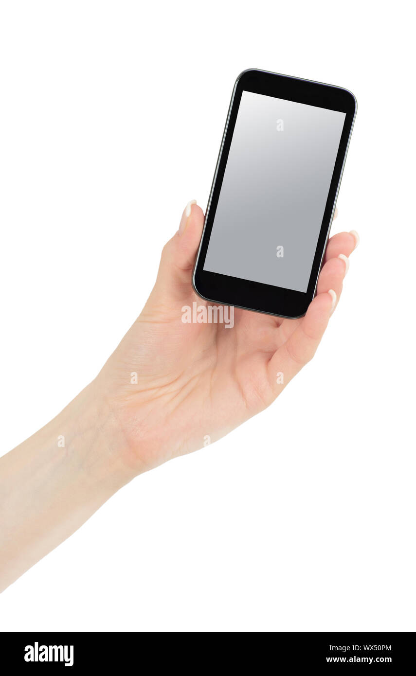 Hand holding mobile smart phone with blank screen Stock Photo - Alamy