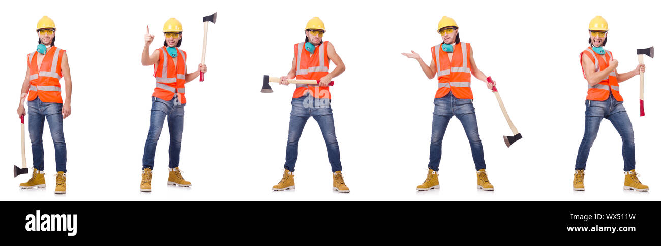 Industrial worker isolated on white Stock Photo - Alamy