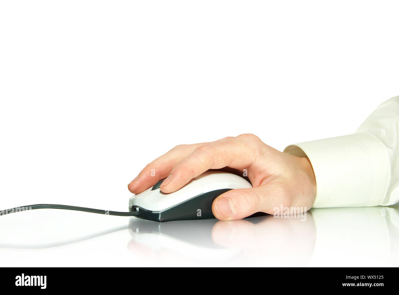 white computer mouse and hand on white Stock Photo - Alamy