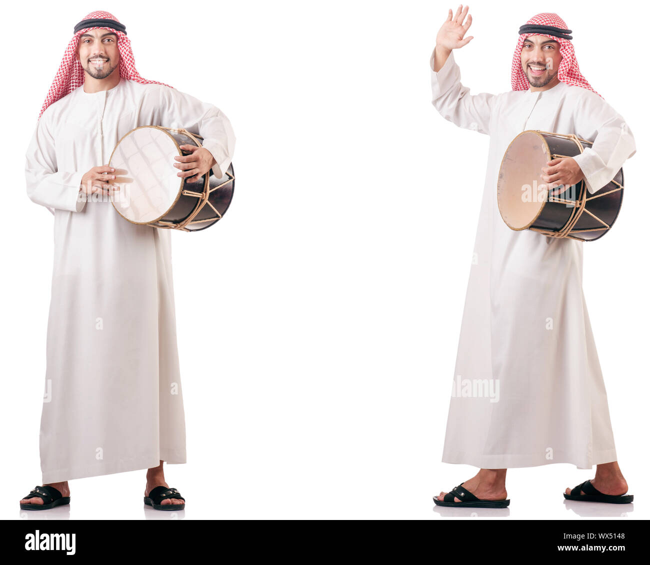 Arab man with drum isolated on white Stock Photo - Alamy