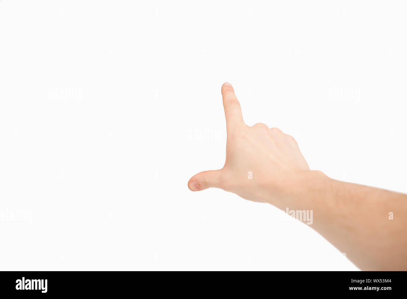 Extended finger pointing a blank space against a white background Stock ...