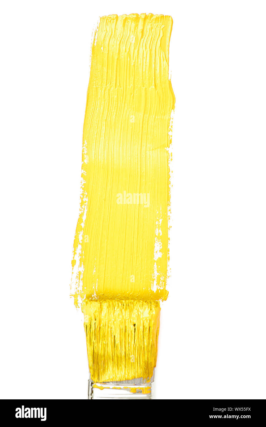 Yellow vertical line of painting against a white background Stock Photo ...