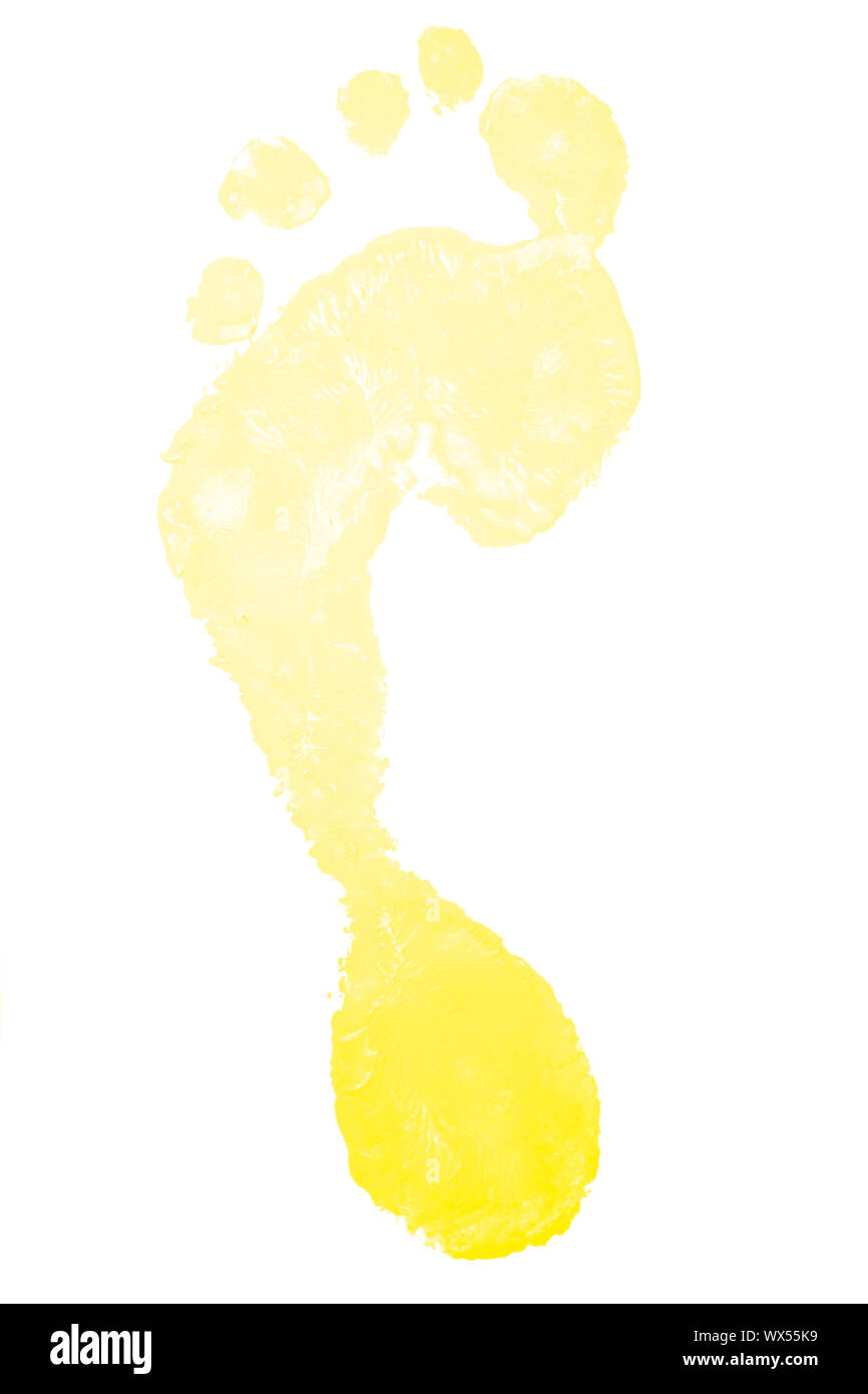 Footprint of a colour yellow against a white background Stock Photo - Alamy