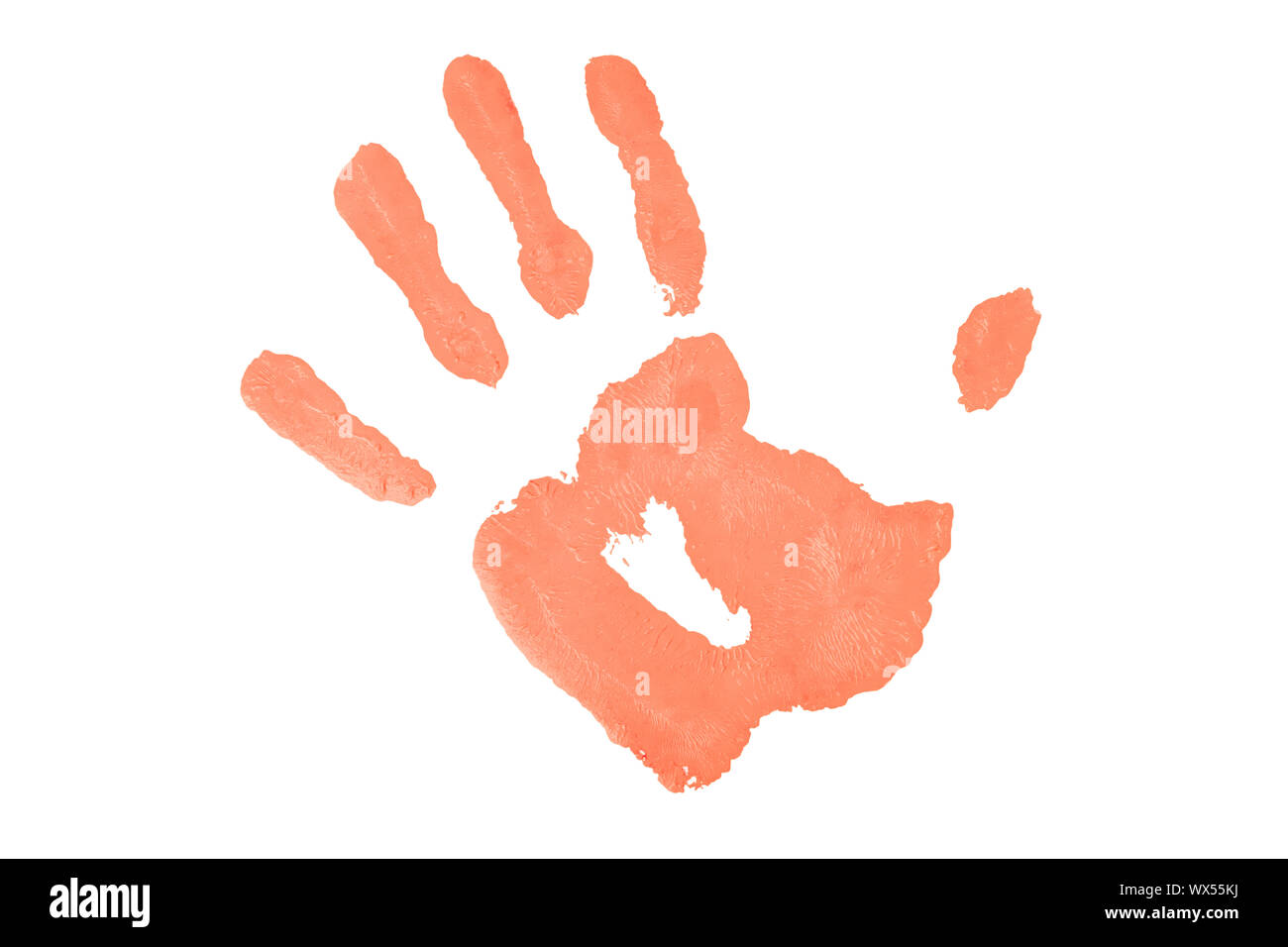 One red handprint against a white background Stock Photo - Alamy