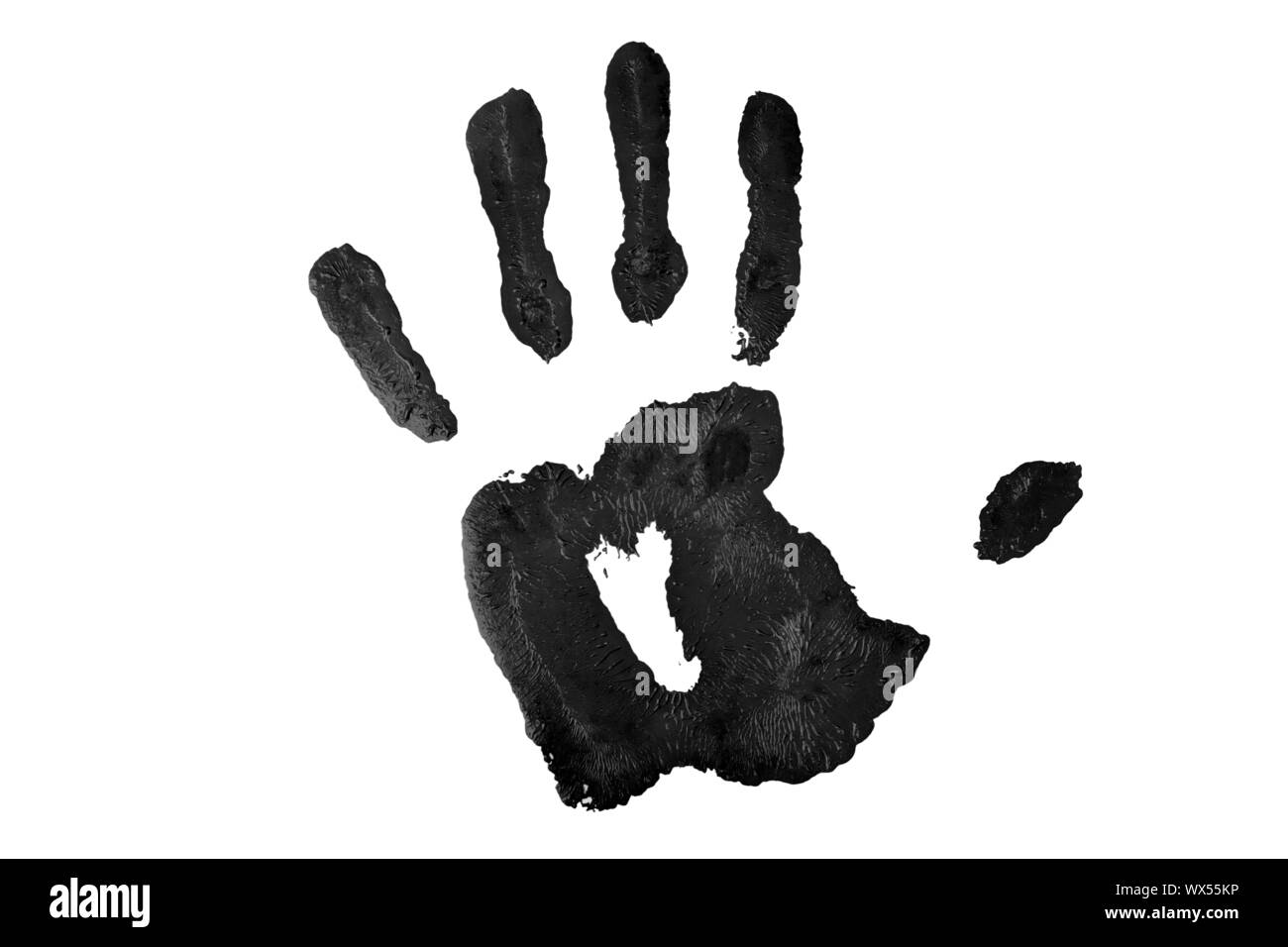 One black handprint against a white background Stock Photo - Alamy