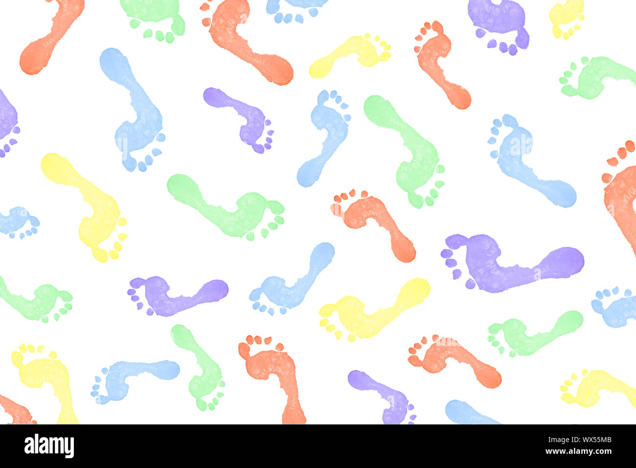 Lots of multi colored footprints against a white background Stock Photo ...