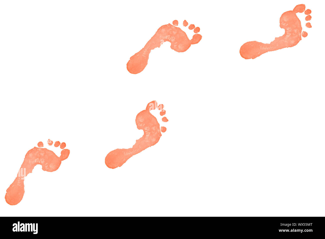 Four red footprints against a white background Stock Photo - Alamy