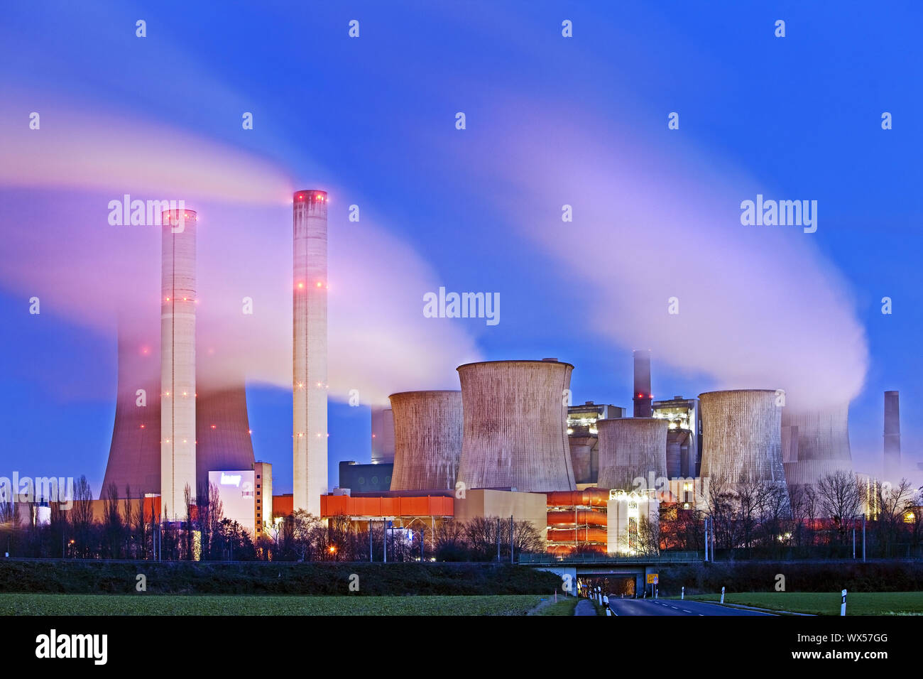 Niederaussem lignite-fired power plant at dusk, coal phase-out ...