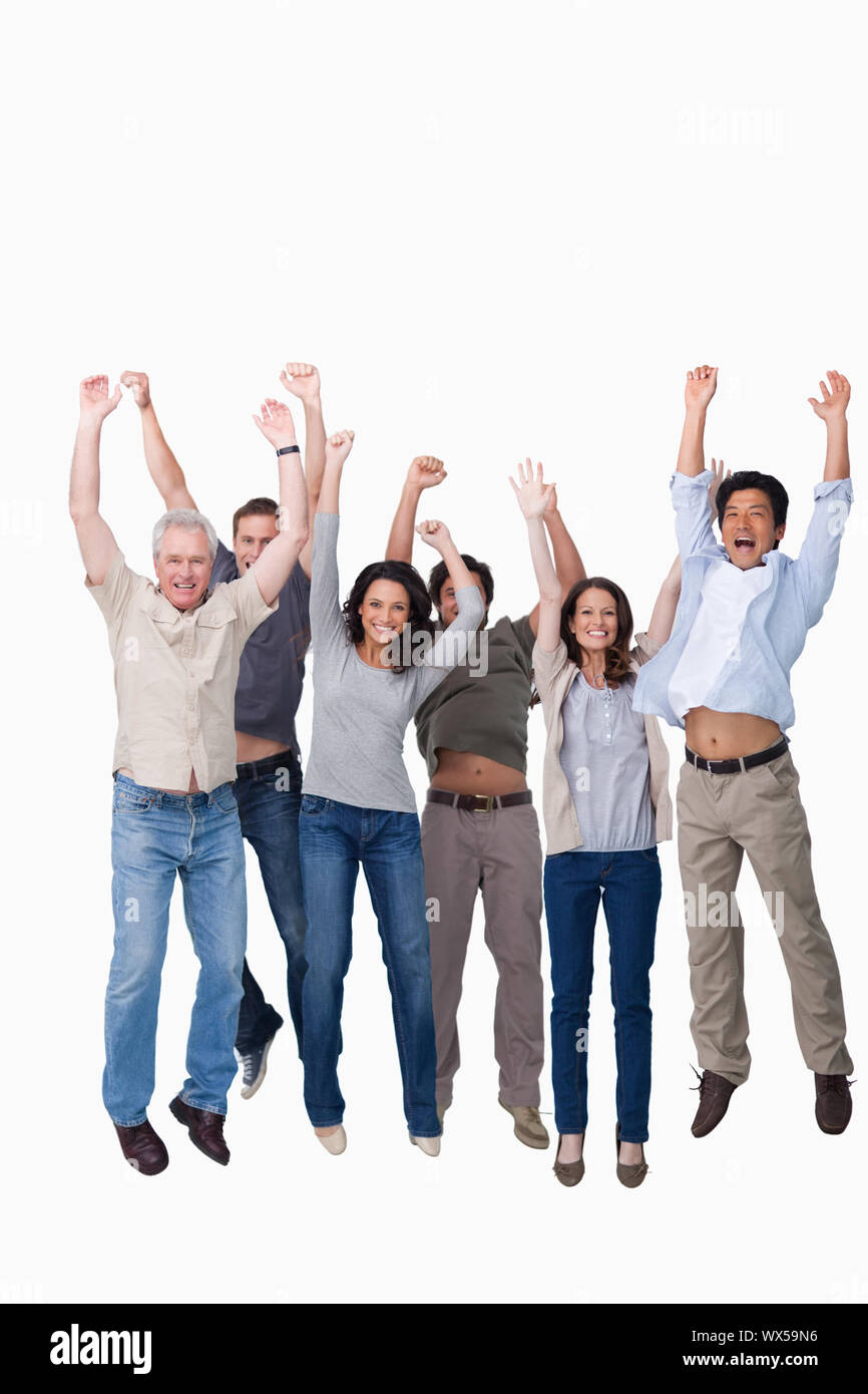 Cheerful young male jumping Cut Out Stock Images & Pictures - Alamy